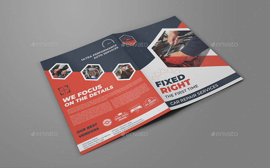 Car Repair Workshop Bi-Fold Brochure Template, Print Templates ...
