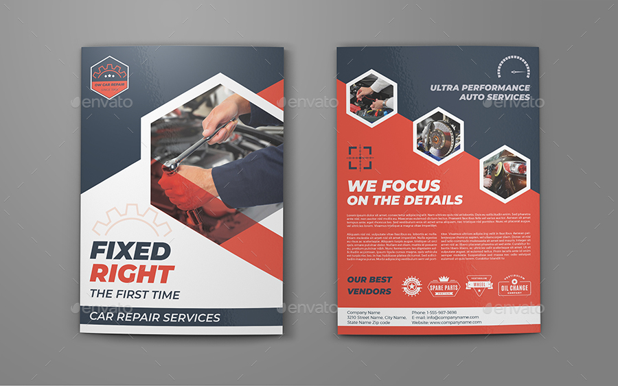 Car Repair Workshop Bi-Fold Brochure Template, Print Templates ...