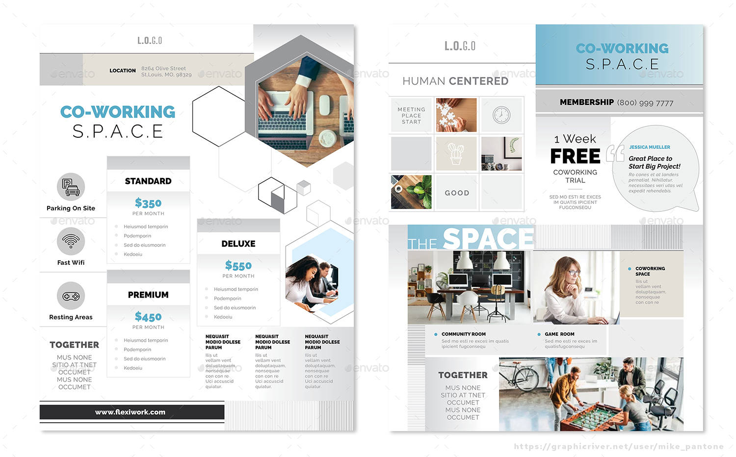 Co-working Space Flyers – 4 Options, Print Templates | GraphicRiver