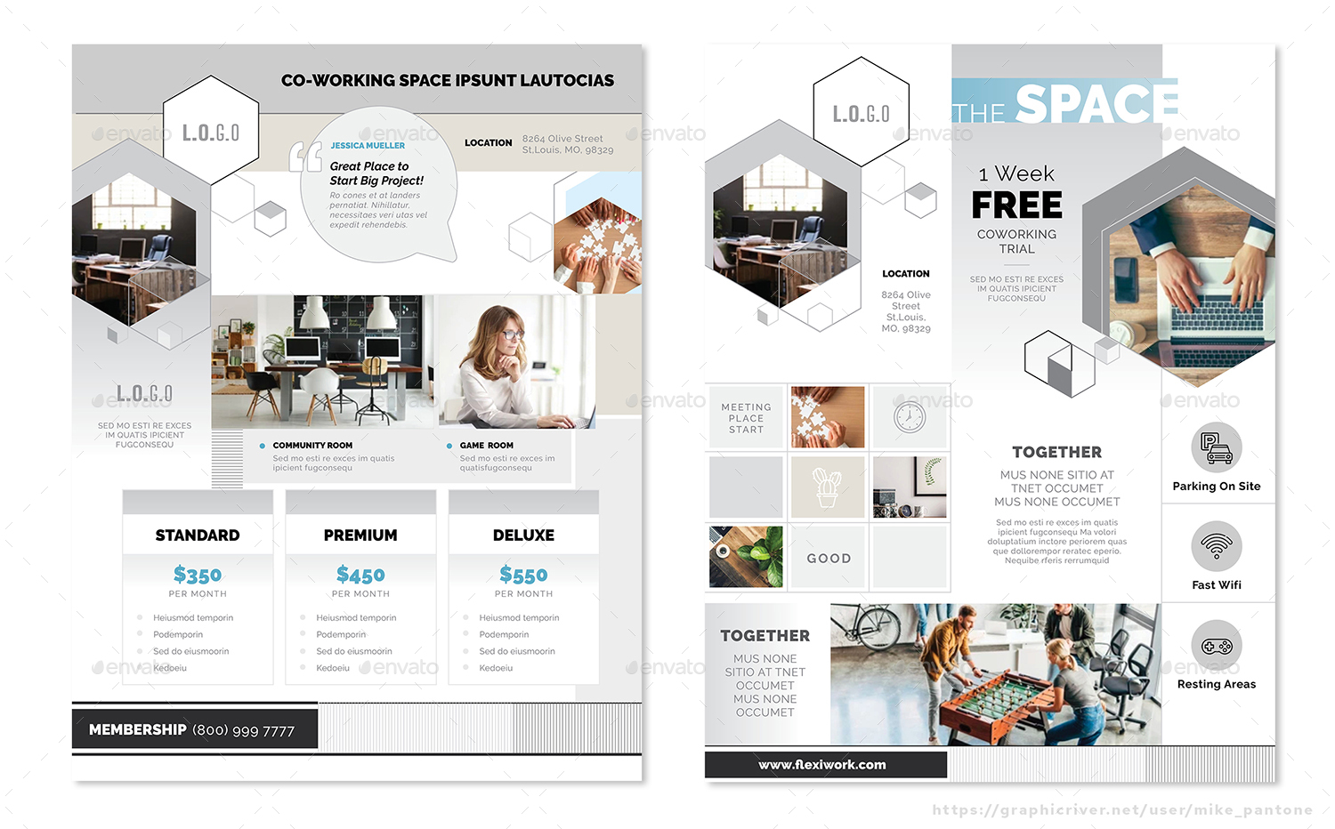 Co-working Space Flyers – 4 Options, Print Templates | GraphicRiver