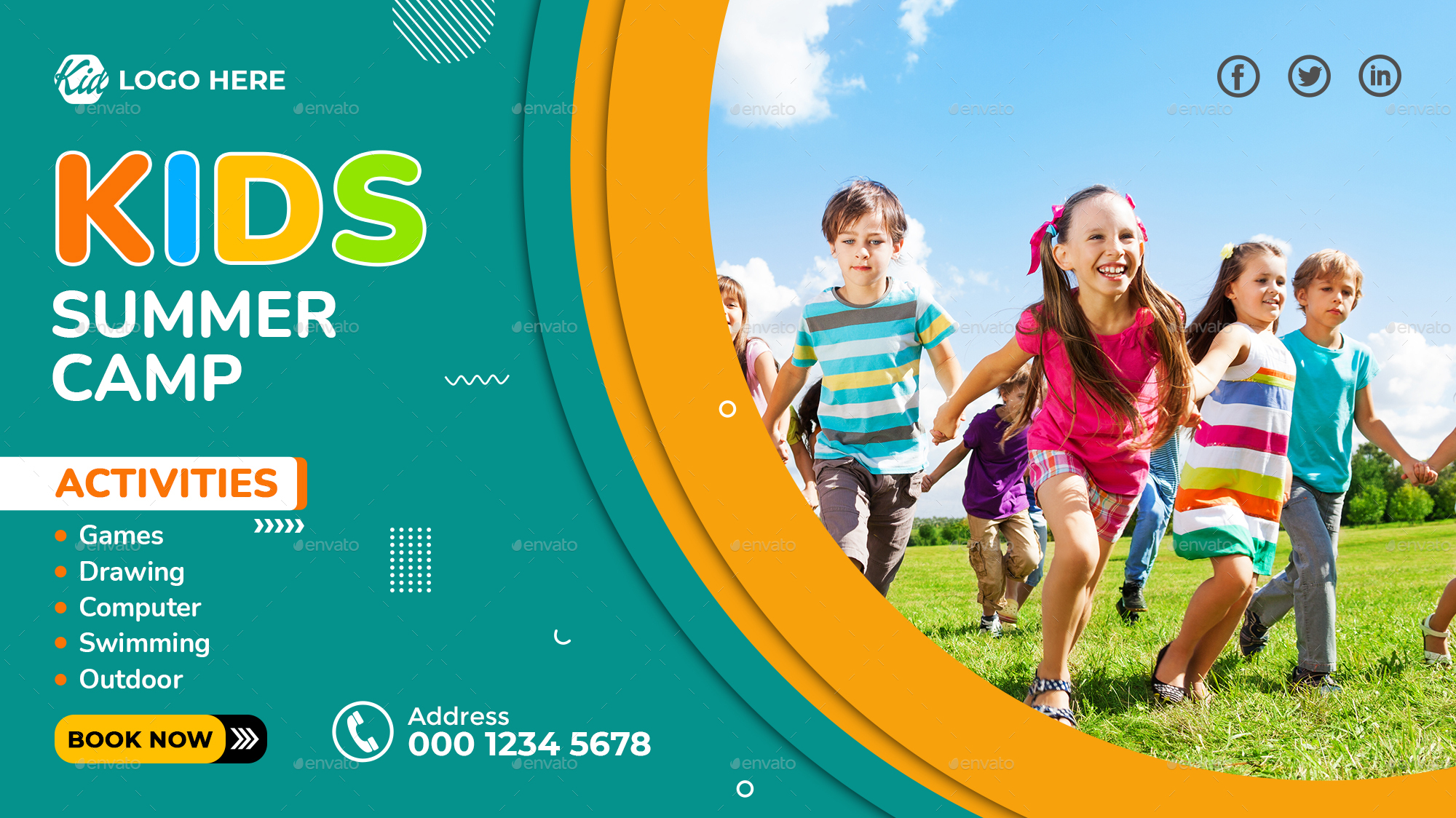 Kids Summer Camp Web Banner, Web Elements | GraphicRiver