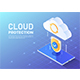 Isometric Shield Protecting Data Tranfer From Smartphone to Cloud, Vectors