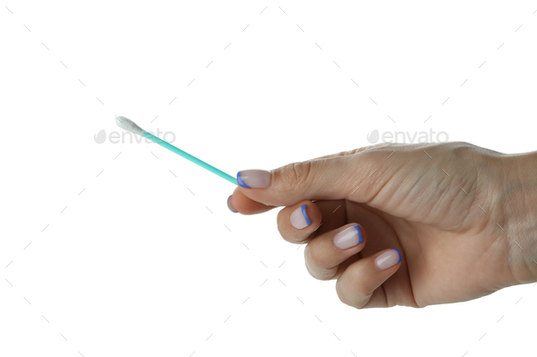 Female hand hold cotton swab, isolated on white background Stock Photo ...