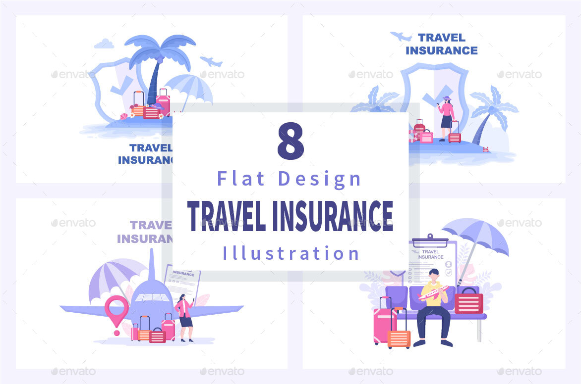 8 Travel Insurance Flat Design Illustration, Vectors | GraphicRiver