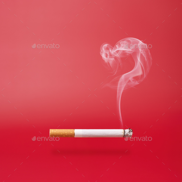 Smoke as Question Mark and a Smoking Cigarette on Red Background. Stock ...