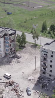 Vertical Video of a Destroyed House During the War in Ukraine, Stock ...