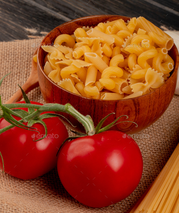 side view of different macaroni types in bowl with vermicelli type ...