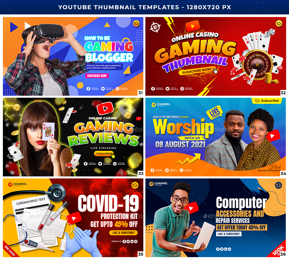 50-Youtube Thumbnail Templates, Web Elements | GraphicRiver