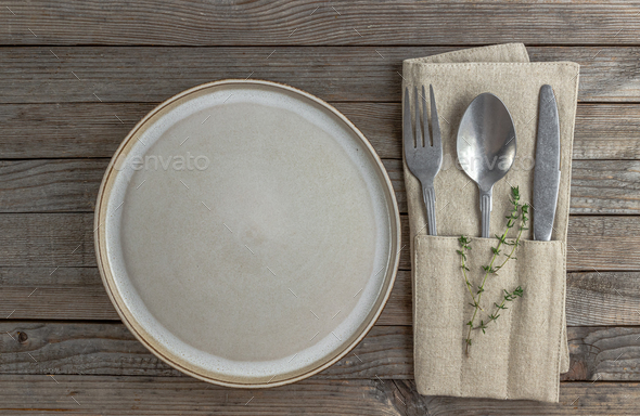 Rustic table setting in natural warm colors Stock Photo by YMikhaylova