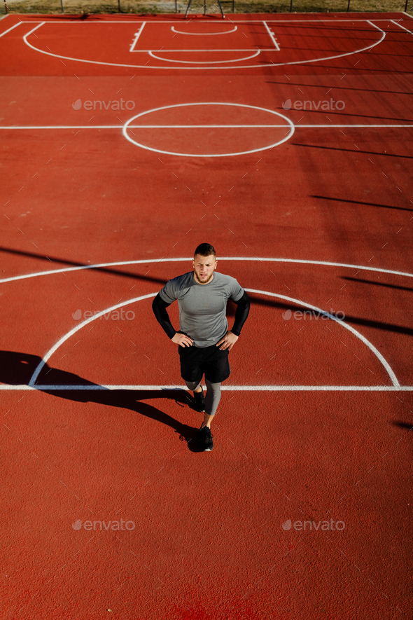 Top view athlete runner training. Muscular fit sport model sprinter ...