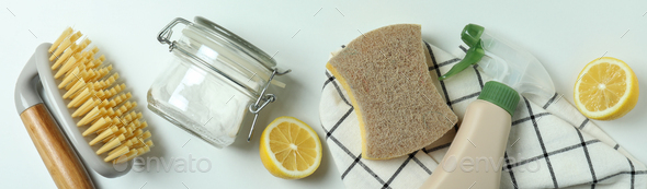 Eco friendly cleaning tools on white background Stock Photo by ...