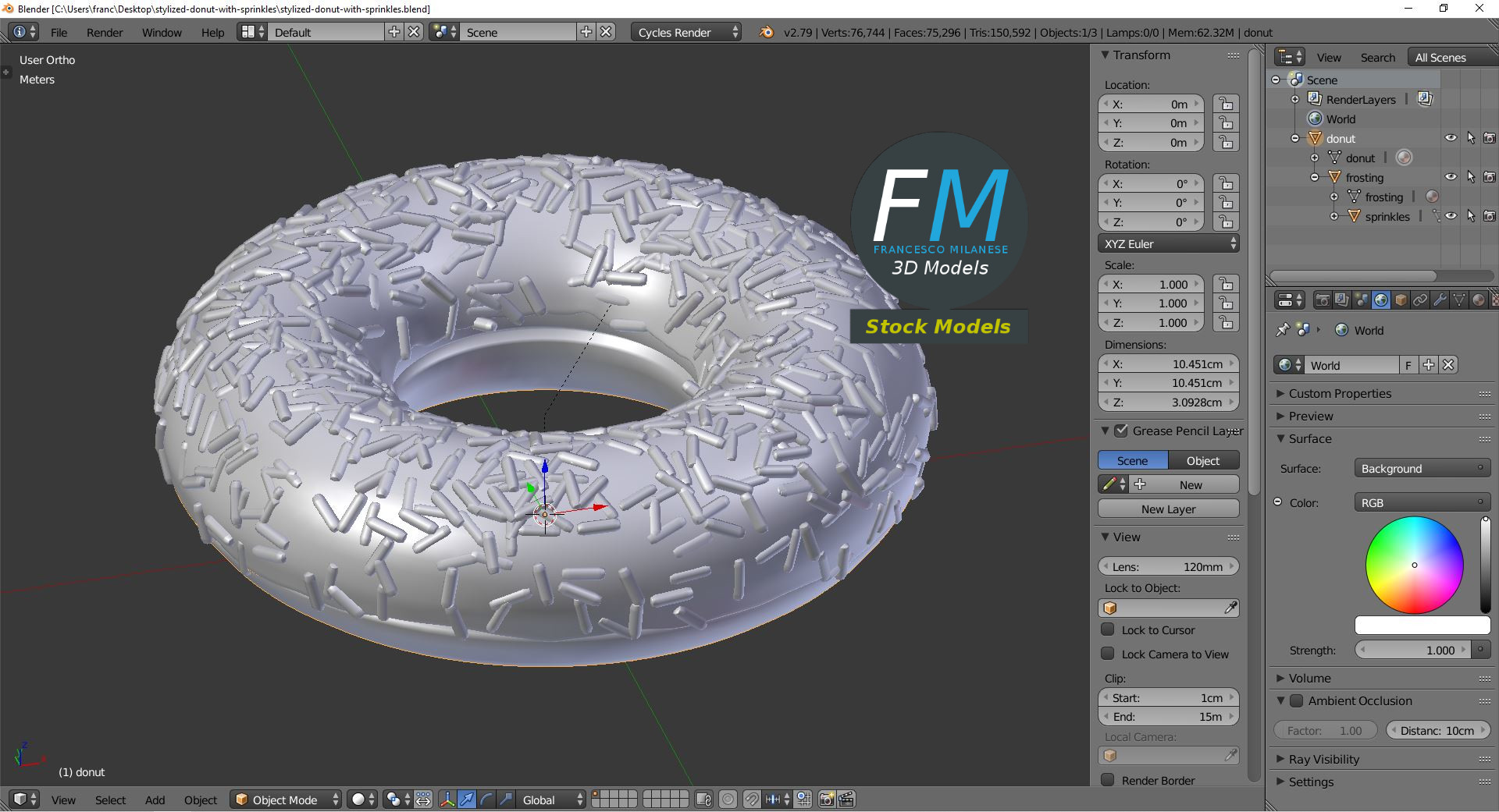 Stylized donut with sprinkles by FrancescoMilanese85 | 3DOcean