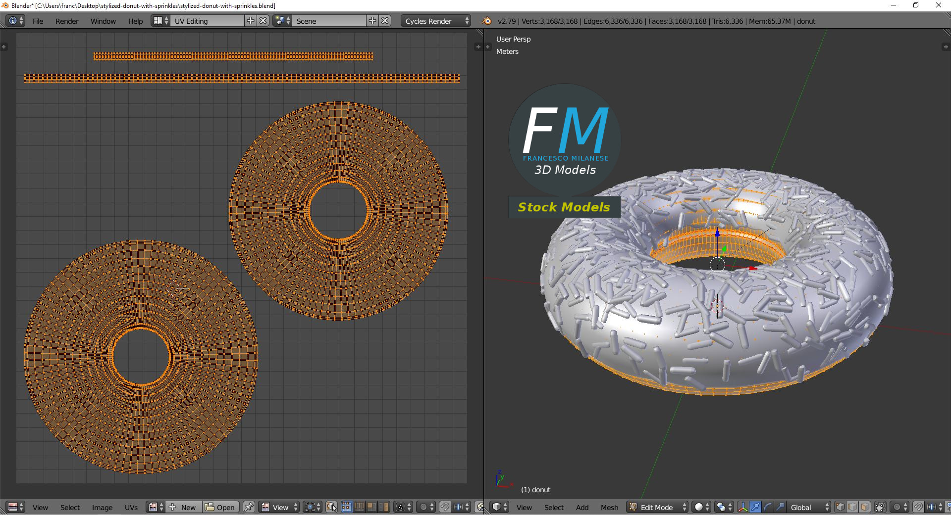 Stylized donut with sprinkles by FrancescoMilanese85 | 3DOcean