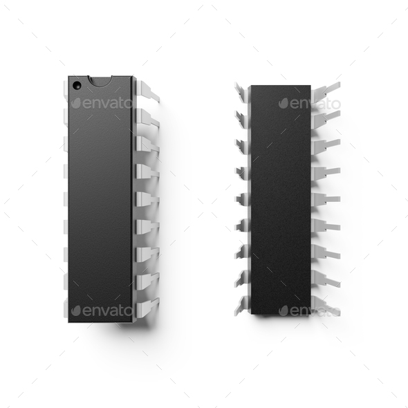 Integrated circuit chip DIP-18 isolated on white. 3D rendering. Stock ...