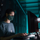 Network Engineer Wearing Mask in Data Center Side View Stock Photo by ...