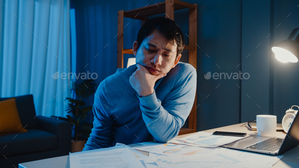 businessman focus work type on laptop computer busy with full of ...