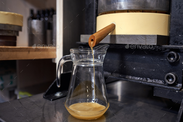 Local small seed oil production. Fresh extra virgin linseed oil ...