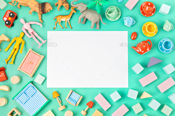 Colorful kids zero waste toys over bright background. Children gender ...