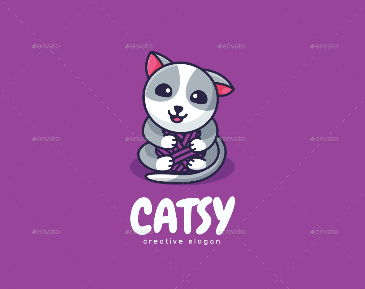Adorable Cat Yarn Mascot Cartoon, Logo Templates | GraphicRiver