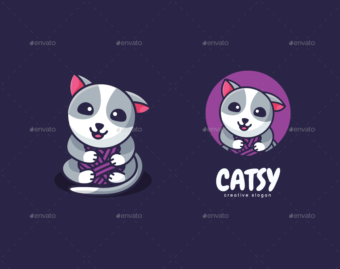 Adorable Cat Yarn Mascot Cartoon, Logo Templates | GraphicRiver