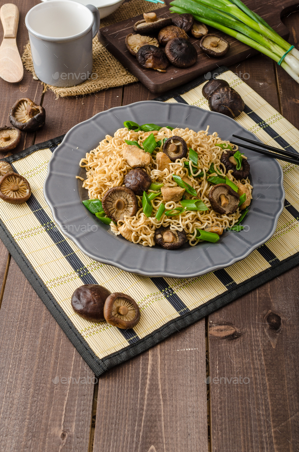 Chinese noodles with chicken and shitake Stock Photo by PeteerS | PhotoDune