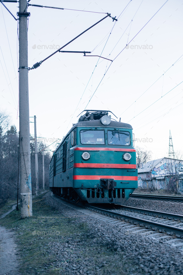 Vintage fast train front on railroad Stock Photo by bublikhaus | PhotoDune