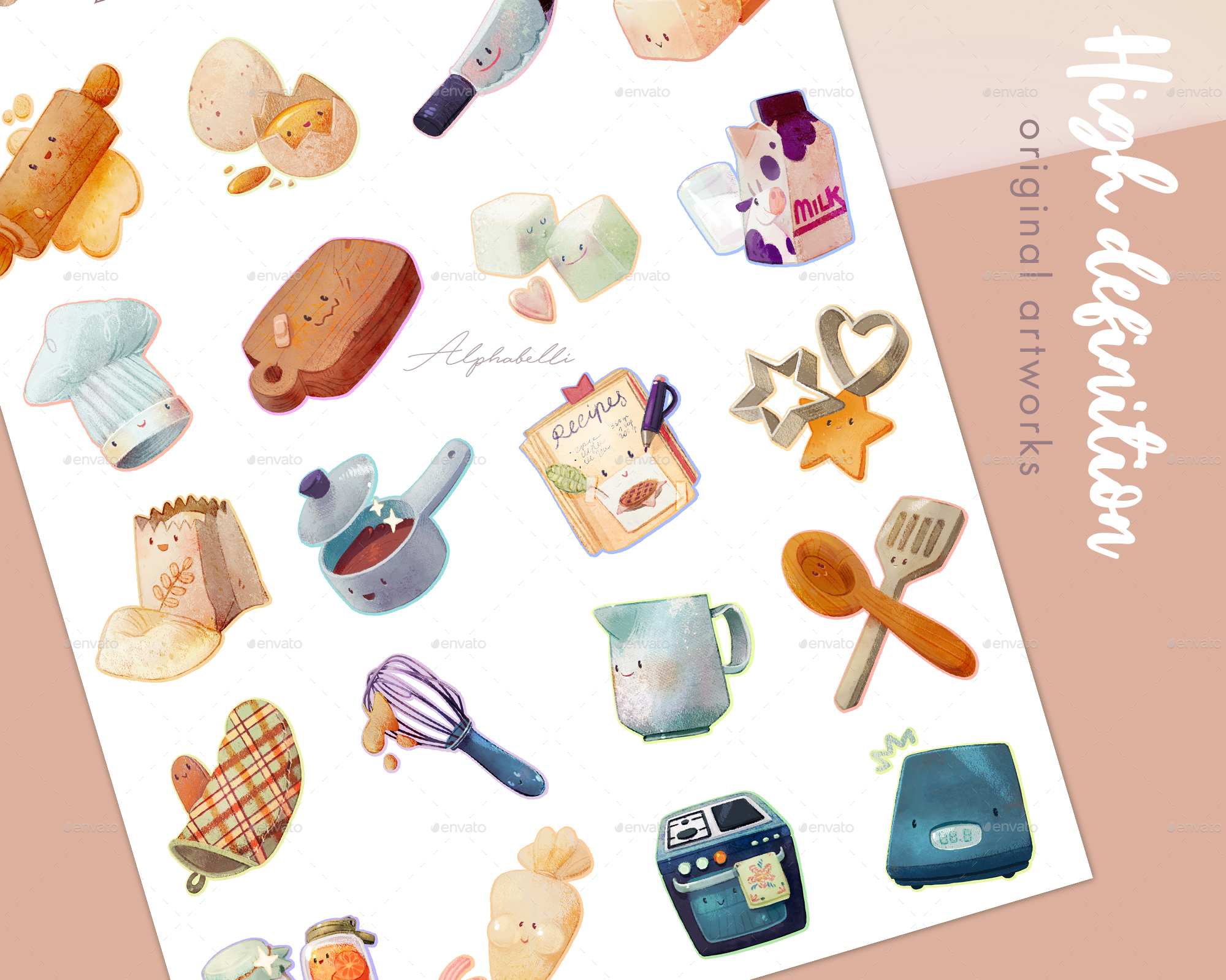 20 Digital Recipe Stickers, Food Cliparts, Bakery & Dessert, Graphics