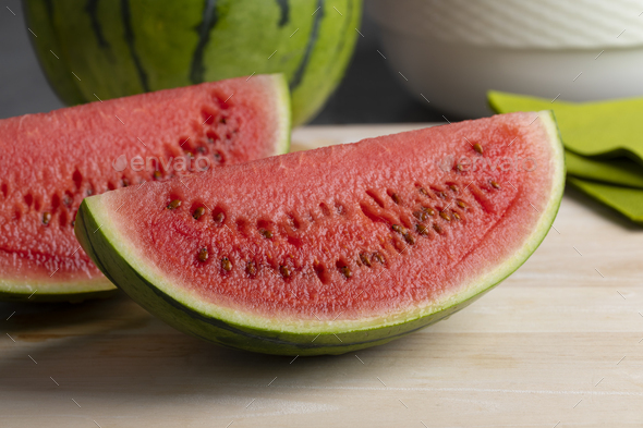 Fresh juicy slices of a red watermelon Stock Photo by picturepartners
