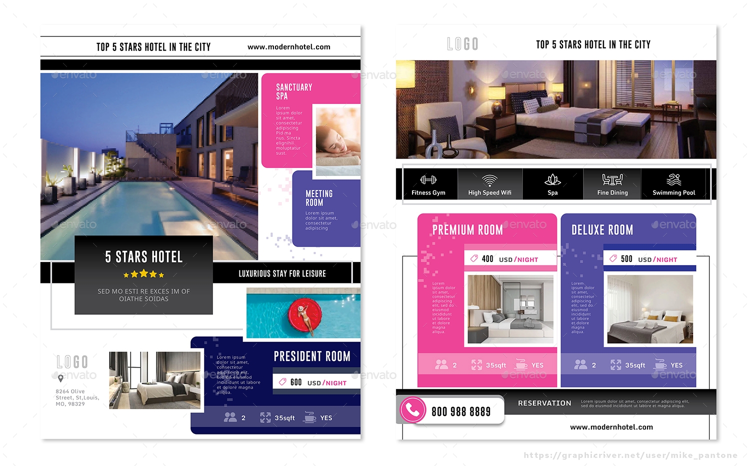 New Hotel Flyers – 4 Options, Print Templates | GraphicRiver