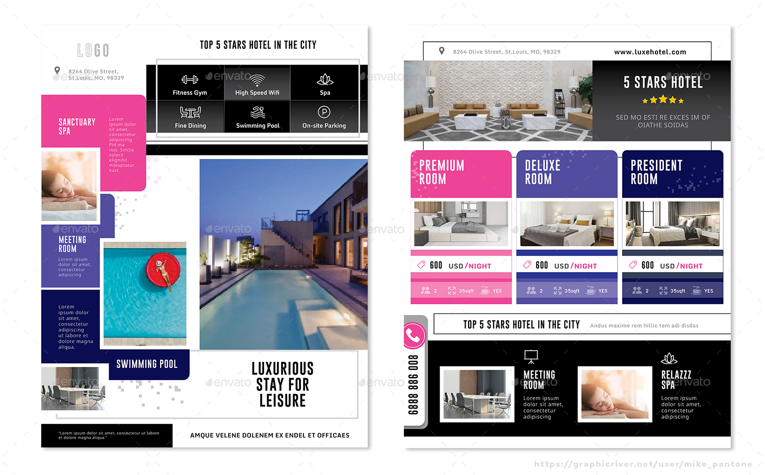 New Hotel Flyers – 4 Options, Print Templates | GraphicRiver