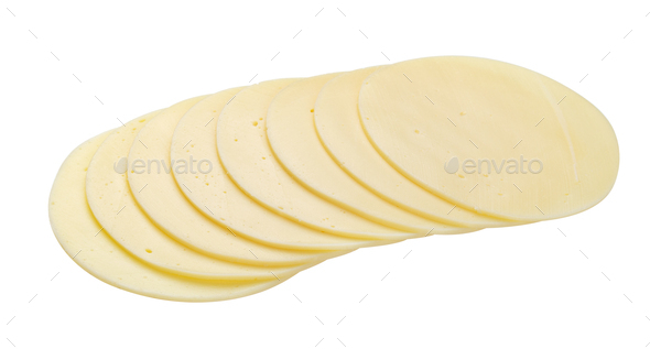 Round sliced cheese isolated on white background Stock Photo by xamtiw