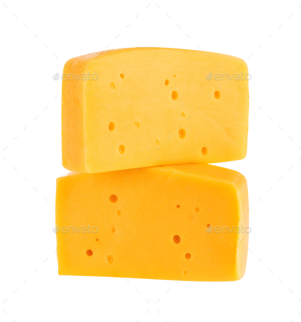 Two pieces of cheese isolated on white background. With clipping path ...