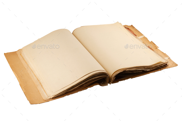 open file folder with aged light brown empty pages Stock Photo by macondoso