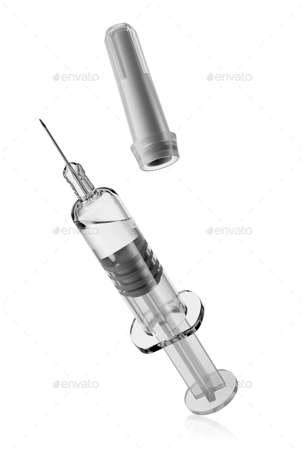 Pre-filled syringe isolated. 3D rendering. Stock Photo by Ha4ipuri