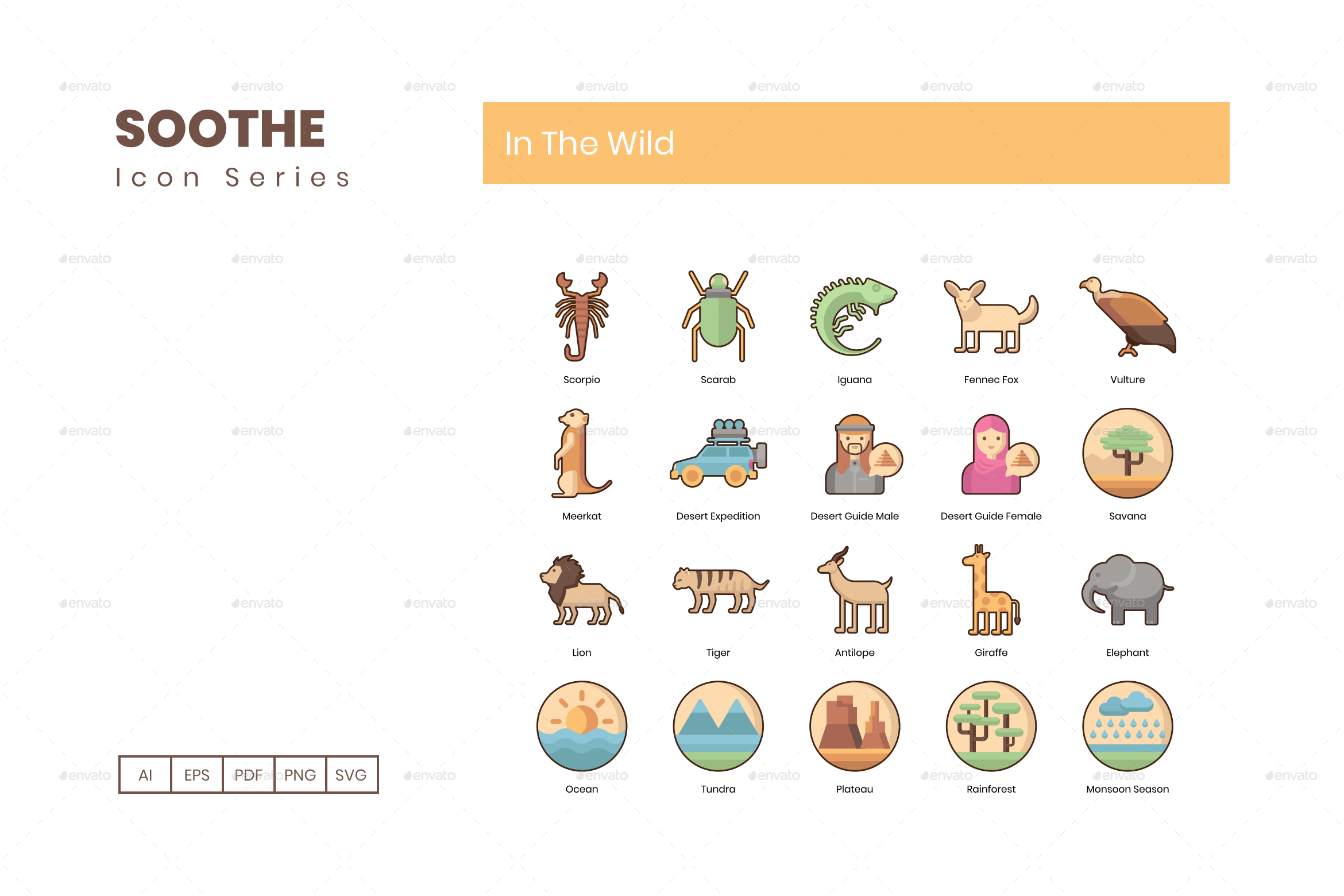 80 In The Wild Icons | Soothe Series by Krafted | GraphicRiver