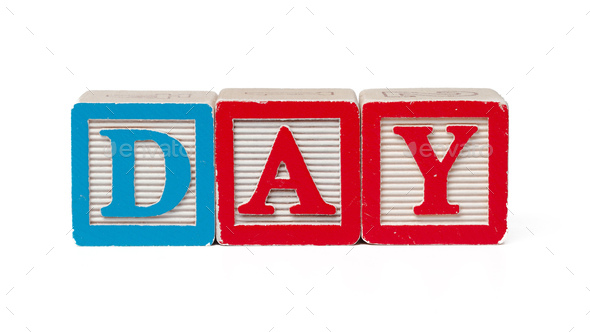 Colorful alphabet blocks. Word day isolated on white background Stock ...