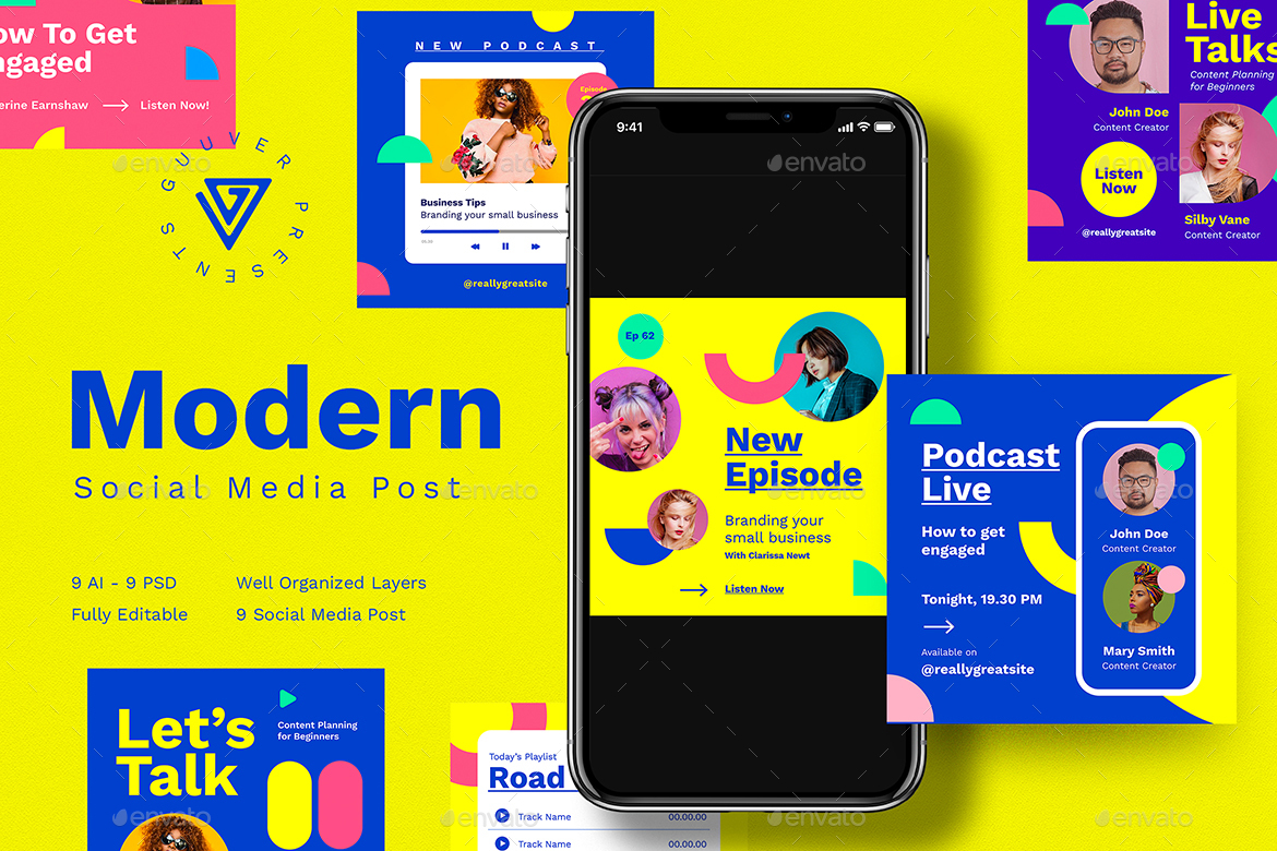 Modern Podcast Social Media Post, Web Elements | GraphicRiver