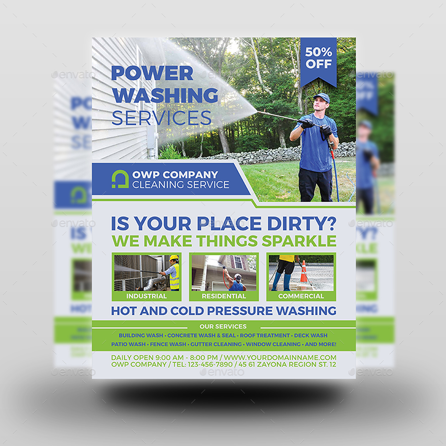 Pressure Cleaning and Power Washing Flyer Template, Print Templates