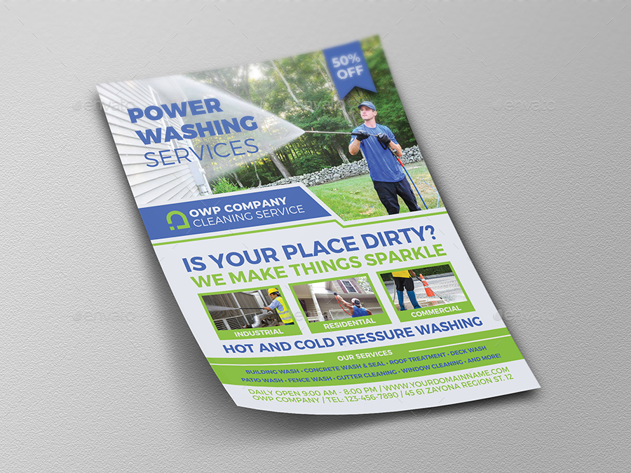 Pressure Cleaning and Power Washing Flyer Template, Print Templates