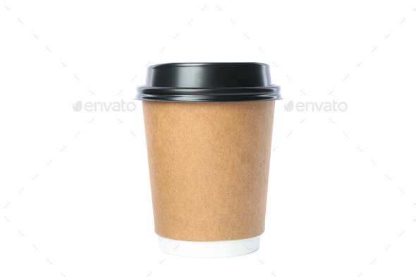 Paper glass with black cap isolated on white background. Coffee time ...