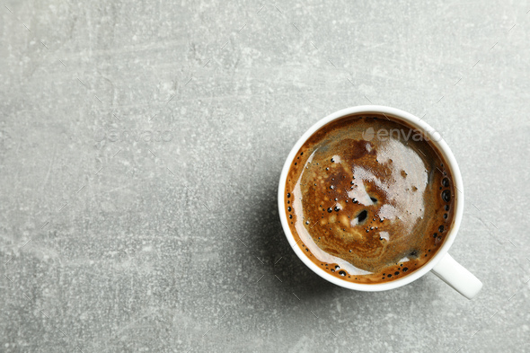Cup of coffee on grey background, space for text Stock Photo by ...