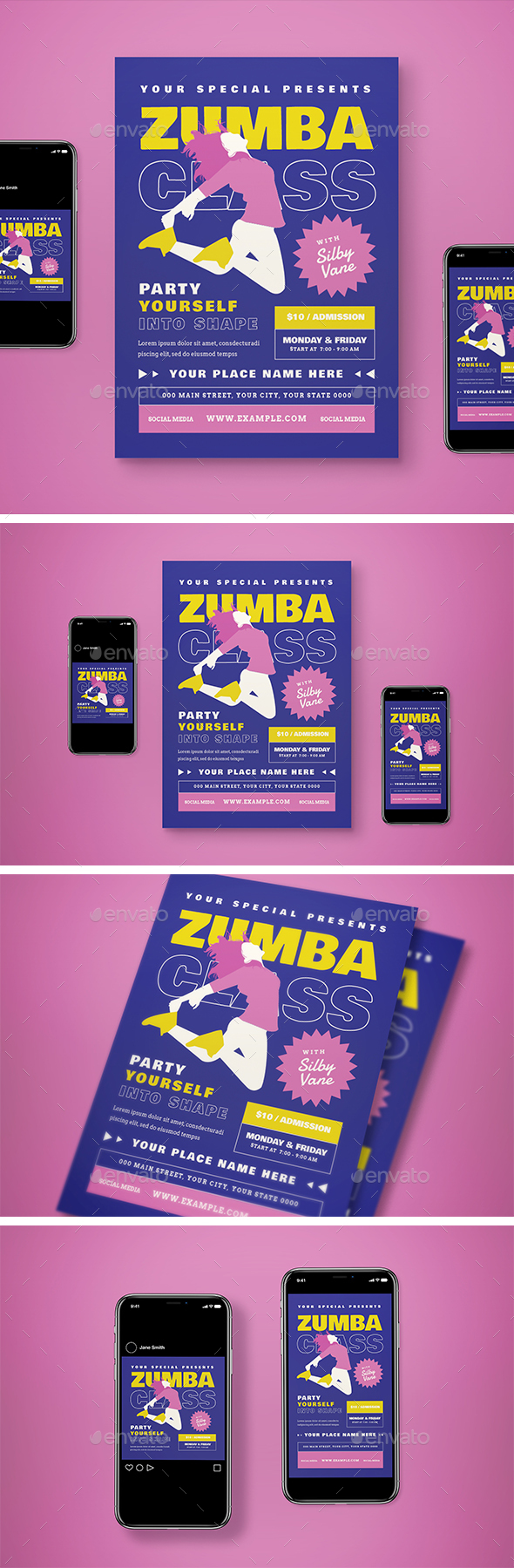Zumba Class Flyer Set, Print Templates | GraphicRiver