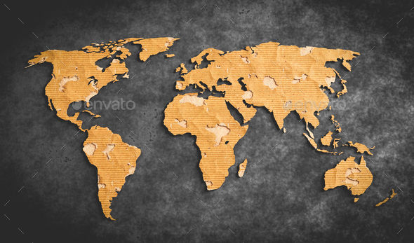 World map made of recycled cardboard paper. Stock Photo by photocreo