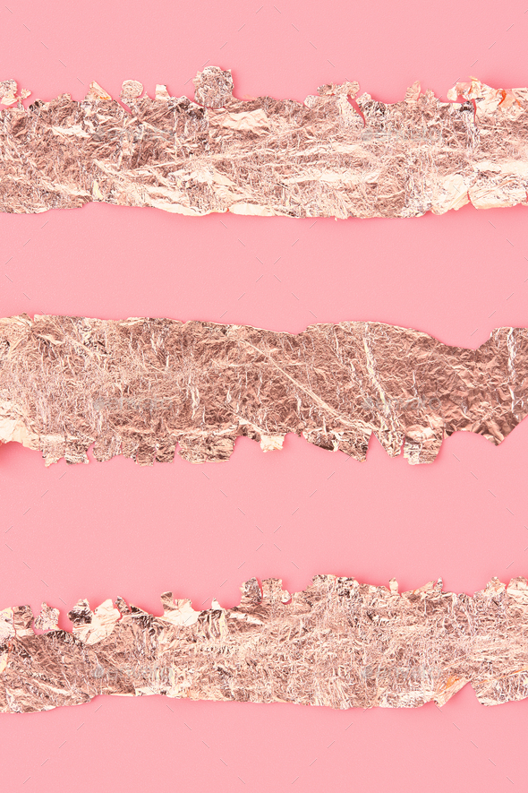 Rose Gold Strips Torn on Pink Background, Copy Space for Design ...