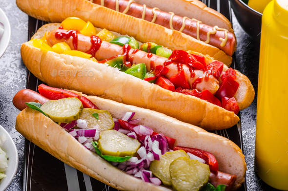 All beef dogs, variantion of hot dogs Stock Photo by PeteerS | PhotoDune