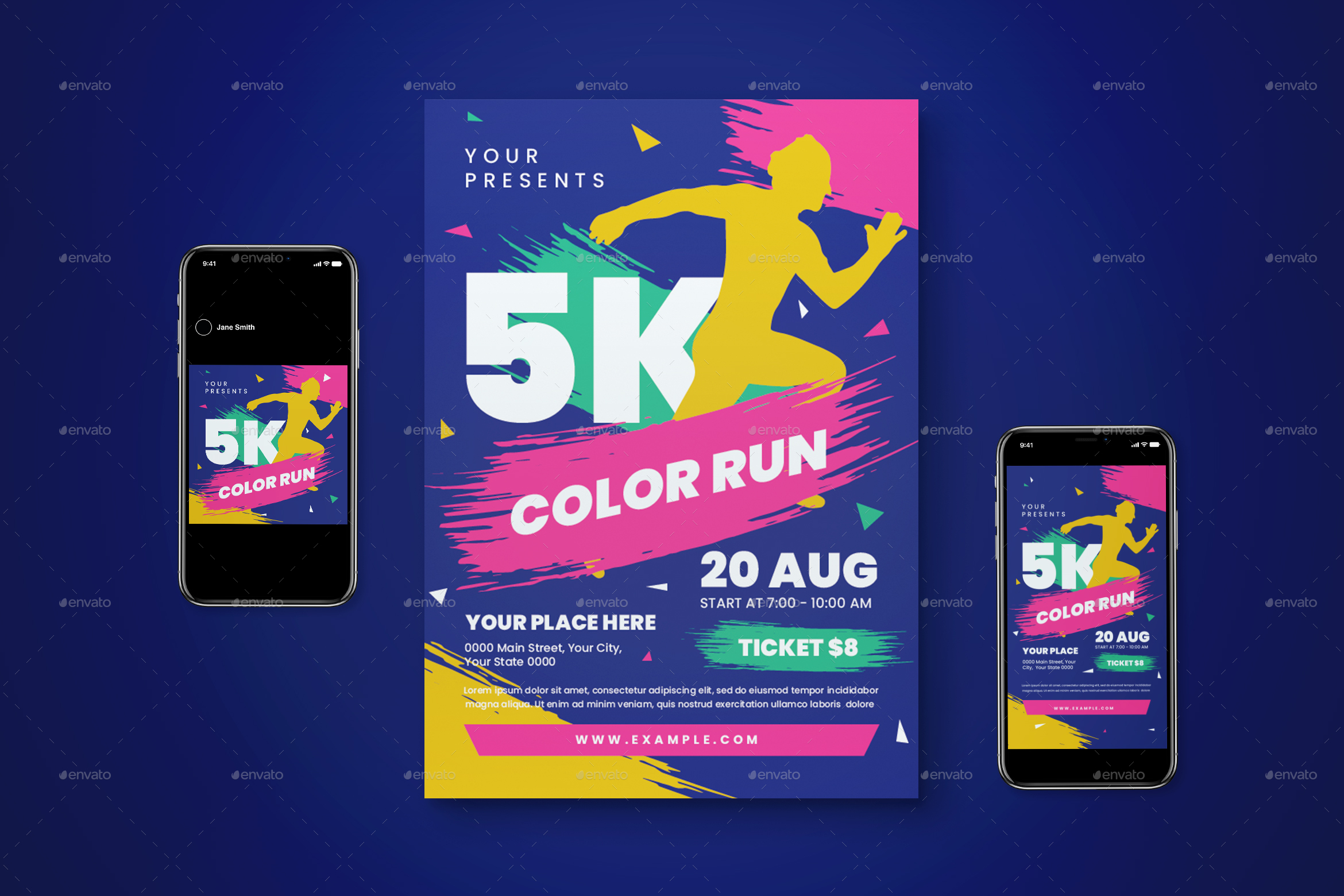 Color Run Flyer Set, Print Templates | GraphicRiver
