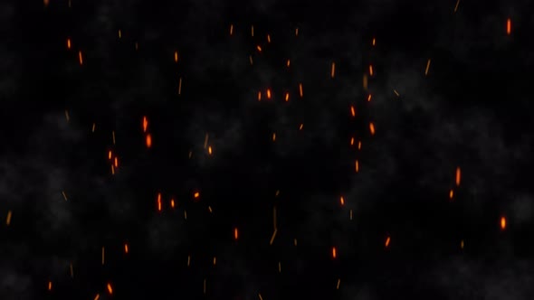 Shot of flying fire sparks in the air on black background, Motion Graphics