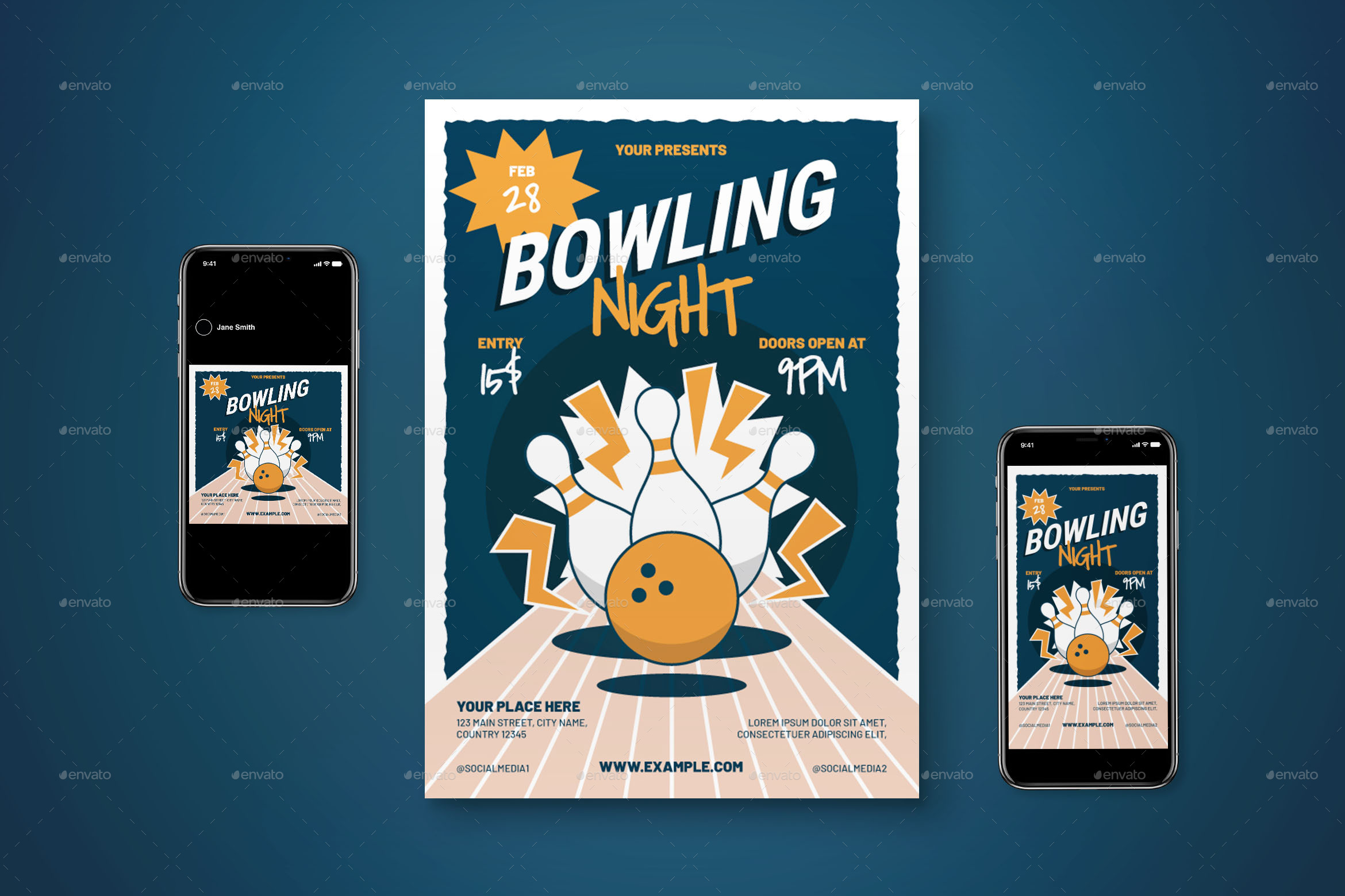Bowling Night Flyer Set, Print Templates | GraphicRiver