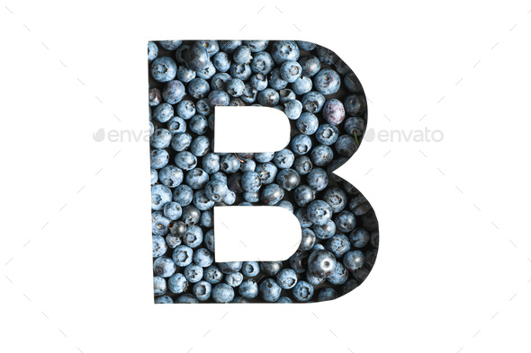 Letter B against blueberries backdrop isolated on white background ...