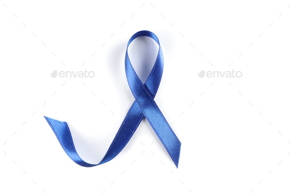 Blue awareness ribbon isolated on white background Stock Photo by ...